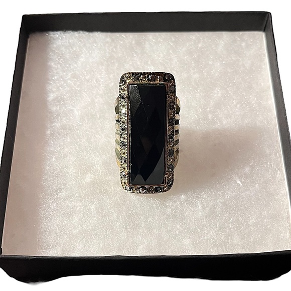 Jewelry | Black Onyx Long Rectangle Gold Jewel Ring | Poshmark